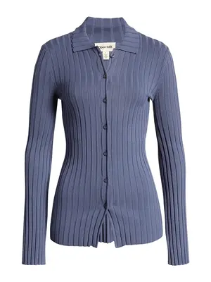 OPEN EDIT Ribbed Button-up Cardigan