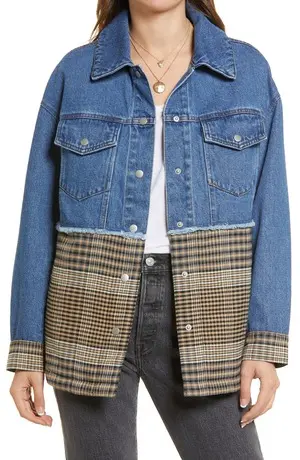 Treasure & Bond Mixed Media Plaid & Denim Jacket