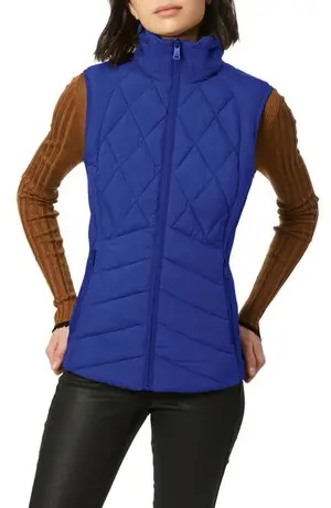 Bernardo Quilted Vest With Stand Collar - Cobalt