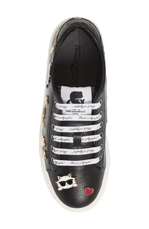 Karl Lagerfeld Paris Cate Pin Logo Sneakers - Black Leather