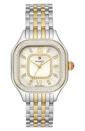 Michele MICHELE Meggie Diamond Dial Bracelet Watch Two Tone