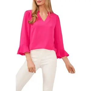 CECE DUPRAZ Ruffle Cuff Crepe Top - Bright Rose