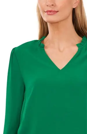 CECE DUPRAZ Ruffle Cuff Crepe Top - Green