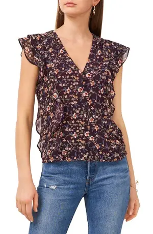 1.State Floral Print Flutter Sleeve Top Floral Print