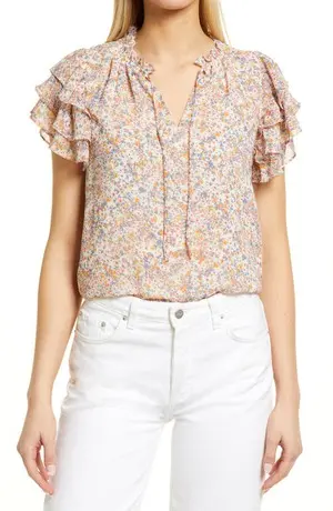 1.State Floral Print Flutter Sleeve Top Pink