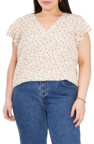 1.State Floral Print Flutter Sleeve Top Soft Rosettes