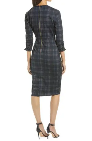 Tahari Plaid V-neck Sheath Dress