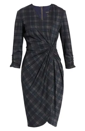 Tahari Plaid V-neck Sheath Dress