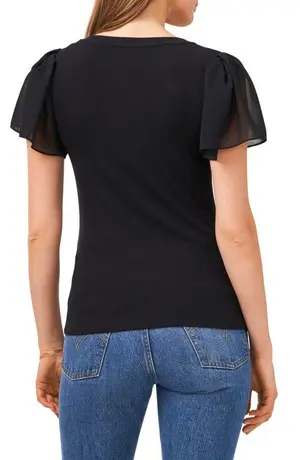 1.State Flutter Sleeve Rib Knit T-shirt