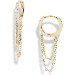 Nordstrom Chain Drop Huggie Hoop Earrings - Clear- Gold