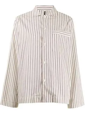 TEKLA Striped Poplin Pajama Shirt - White