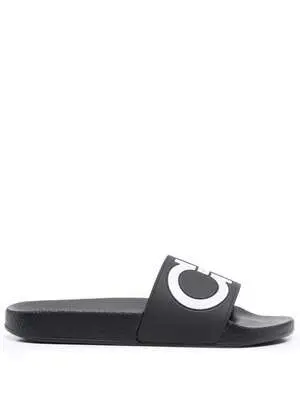 FERRAGAMO Gancini-print Open-toe Slides - Black