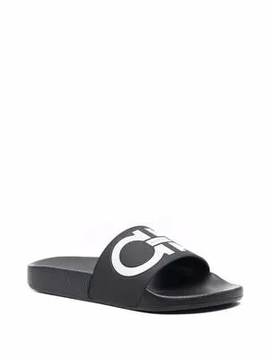 FERRAGAMO Gancini-print Open-toe Slides - Black