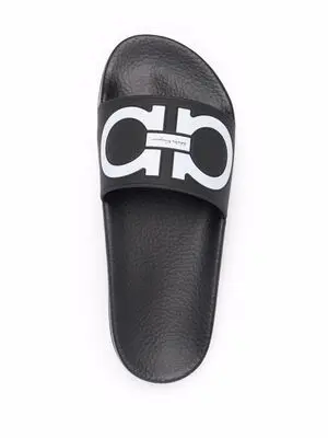 FERRAGAMO Gancini-print Open-toe Slides - Black