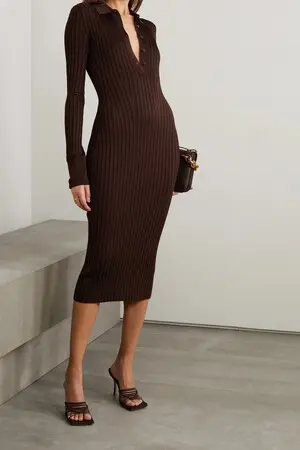 Galvan Rhea Ribbed-knit Midi Dress
