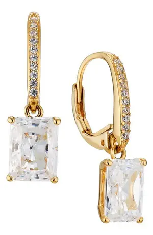 Nadri NADRI Modern Luv Emerald Cut Cubic Zirconia Drop Earrings Gold