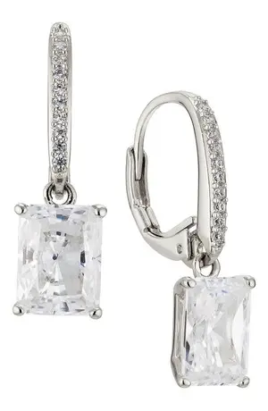 Nadri Modern Luv Emerald Cut Cubic Zirconia Drop Earrings - Rhodium