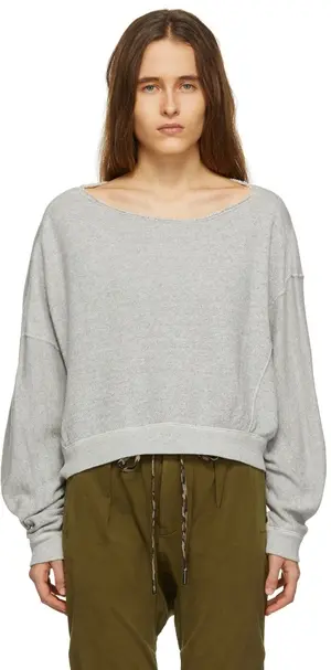 R13 R13 Grey Patti Off-Shoulder Sweatshirt - 071 Heather Grey