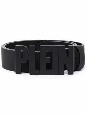 Philipp Plein Plein Lettering Logo Leather Belt - Black