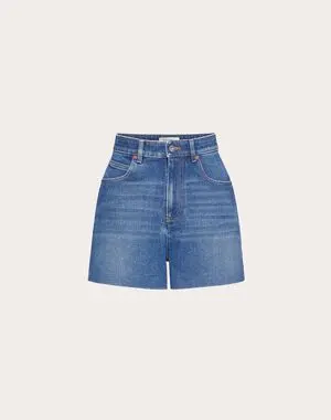 Valentino Garavani Denim Shorts With V Gold - Navy