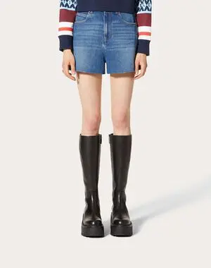 Valentino Garavani Denim Shorts With V Gold - Navy