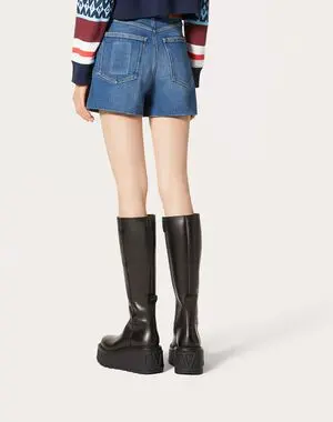 Valentino Garavani Denim Shorts With V Gold - Navy