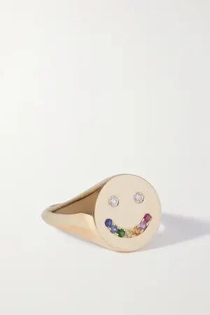 ROXANNE FIRST Rainbow Smiley 14-karat Sapphire And Diamond Signet Ring