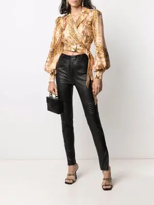 Philipp Plein Baroque-print Silk Wrap Blouse
