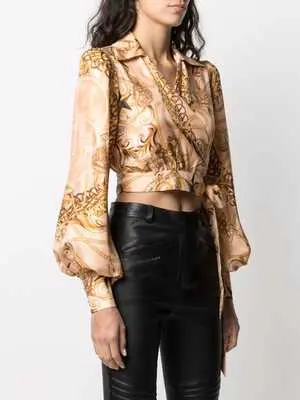 Philipp Plein Baroque-print Silk Wrap Blouse