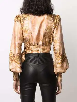 Philipp Plein Baroque-print Silk Wrap Blouse