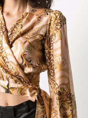 Philipp Plein Baroque-print Silk Wrap Blouse