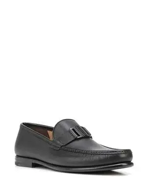 FERRAGAMO Logo-engraved Leather Loafers - Black