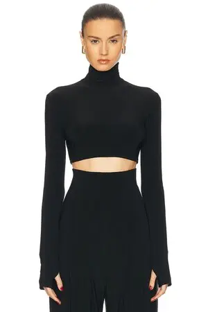 Norma Kamali Cropped Slim Fit Long Sleeve Turtleneck Top