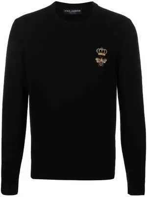 Dolce & Gabbana Embroidered Virgin Wool Jumper - Black