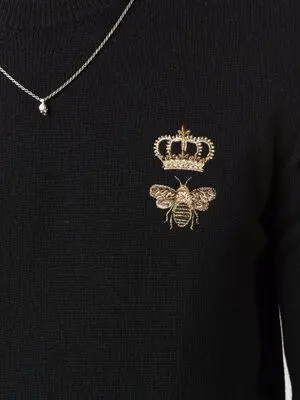 Dolce & Gabbana Embroidered Virgin Wool Jumper - Black