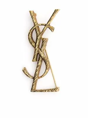 Saint Laurent Logo Letter Brooch - Gold