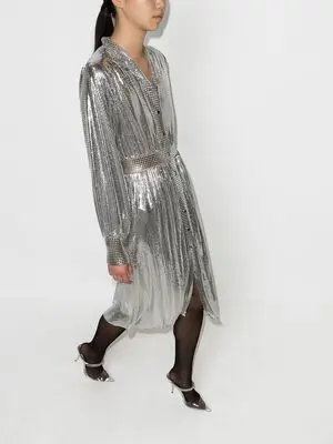 Rabanne High Neck Sequin Mesh Dress