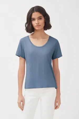 Cuyana Pima Scoop Neck T-Shirt Blue