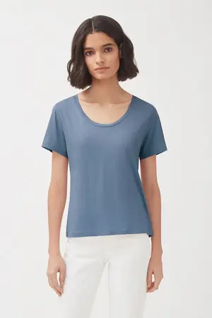 Cuyana Pima Scoop Neck T-Shirt Dusk Blue