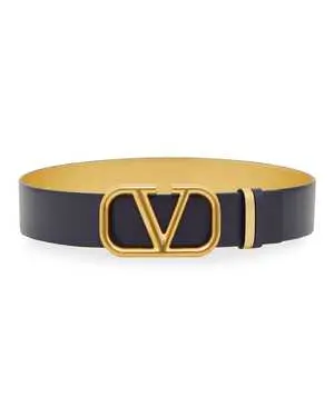 Valentino Garavani VLOGO Reversible Leather Belt Antique Brass