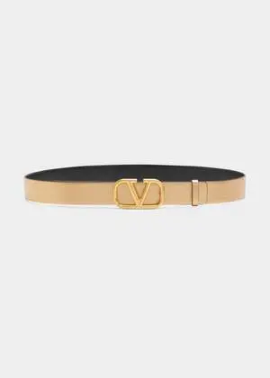 Valentino Garavani VLOGO Reversible Leather Belt Black Brass