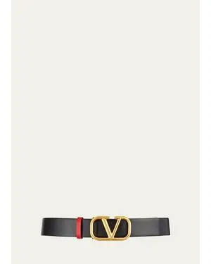 Valentino Garavani VLOGO Reversible Leather Belt Black/pure Red