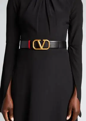 Valentino Garavani VLOGO Reversible Leather Belt Black/red
