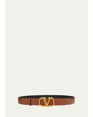 Valentino Garavani VLOGO Reversible Leather Belt Black/selleria