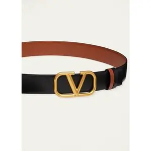 Valentino Garavani Vlogo Reversible Leather Belt - Black/selleria