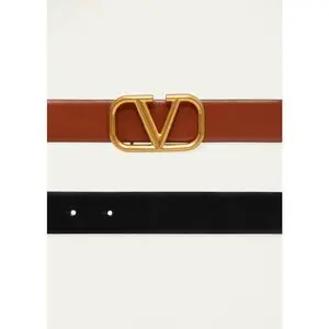 Valentino Garavani Vlogo Reversible Leather Belt - Black/selleria