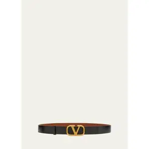 Valentino Garavani Vlogo Reversible Leather Belt - Black/selleria