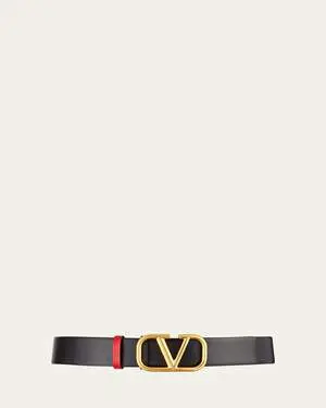 Valentino Garavani VLOGO Reversible Leather Belt Nero / Rouge