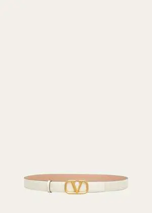 Valentino Garavani VLOGO Reversible Leather Belt Orange Zest/brown