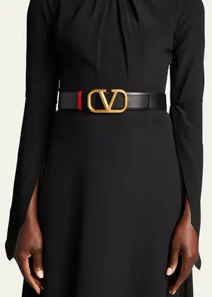 Valentino Garavani VLOGO Reversible Leather Belt Orange/nude